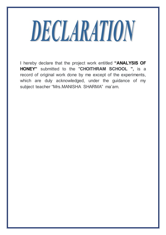 chemistry project for class 12 on analysis of honey | DOCX