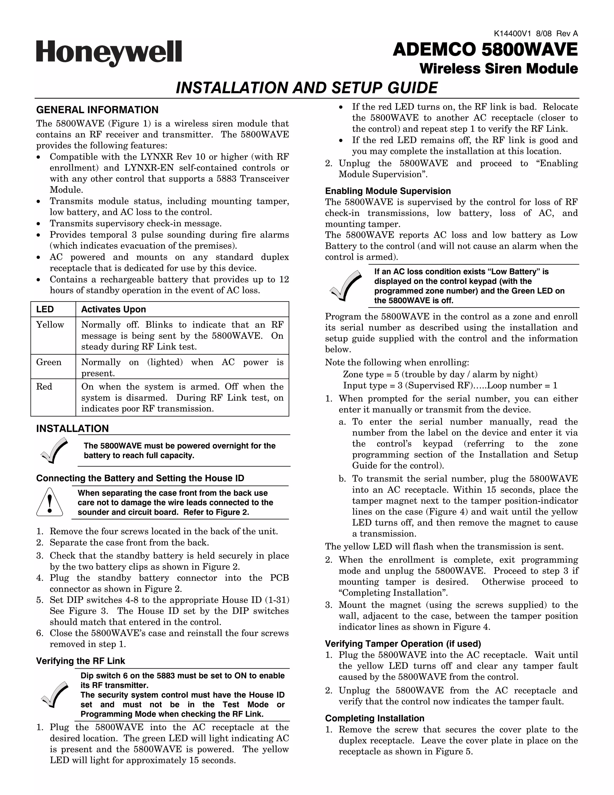 Honeywell 5800wave-install-guide | PDF