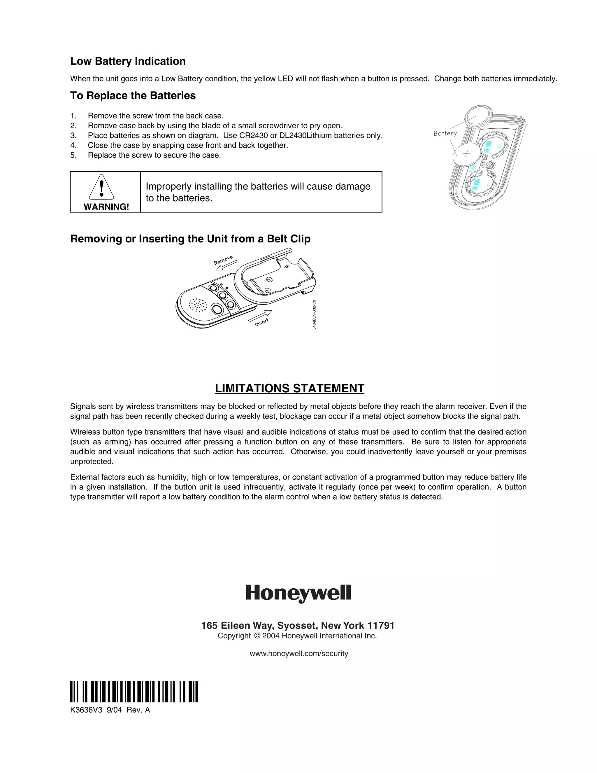 Honeywell 5804bdv-user-guide | PDF