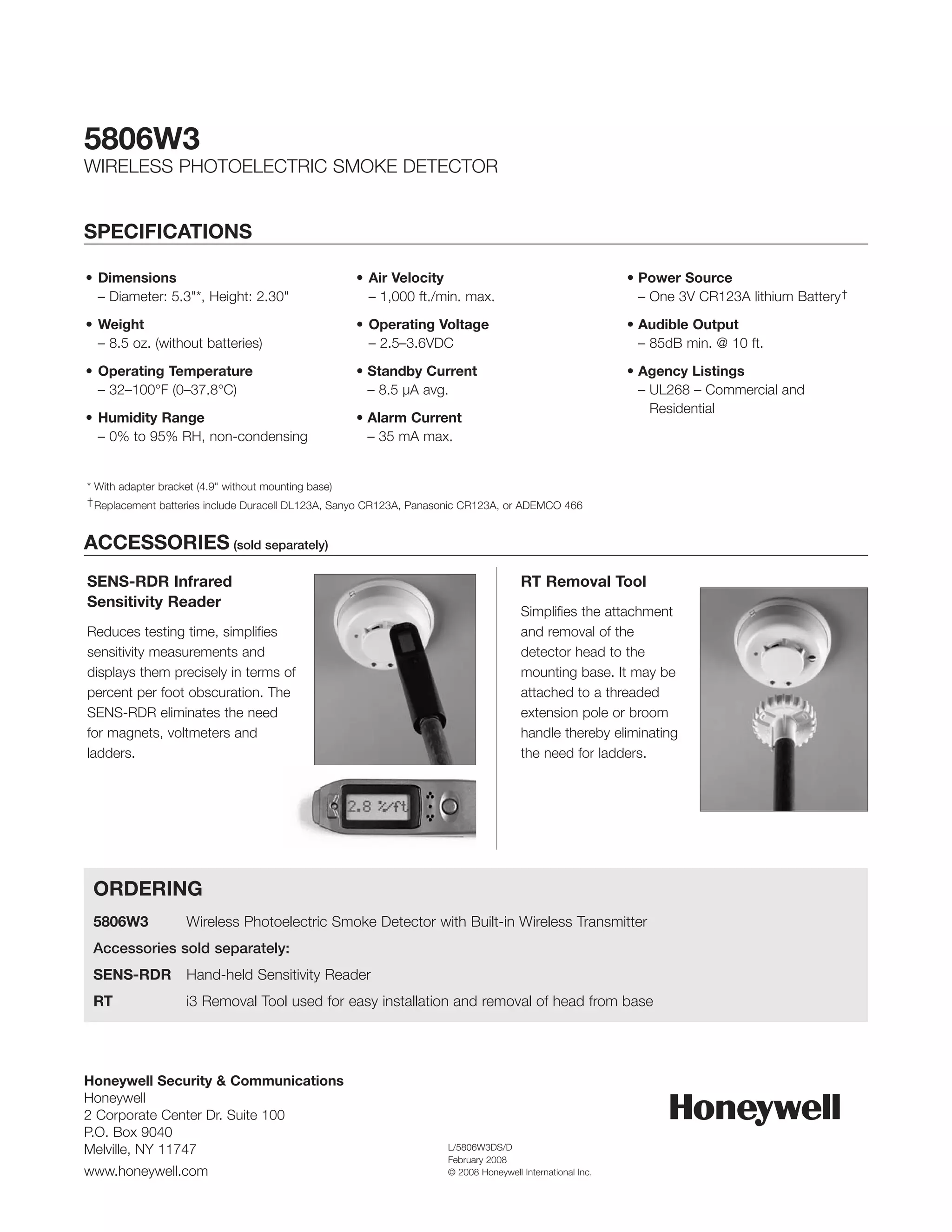 Honeywell 5806w3-data-sheet | PDF