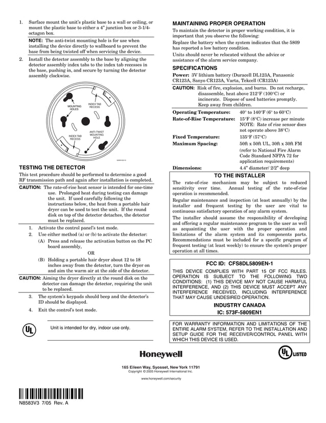 Honeywell 5809-install-guide | PDF