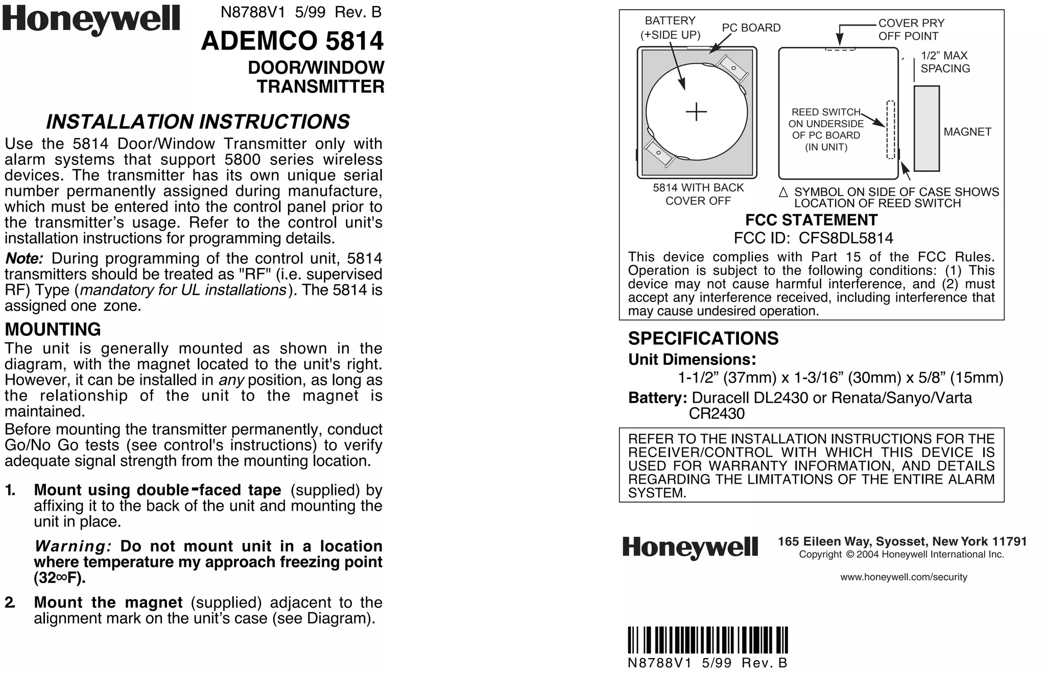 Honeywell 5814-install-guide | PDF