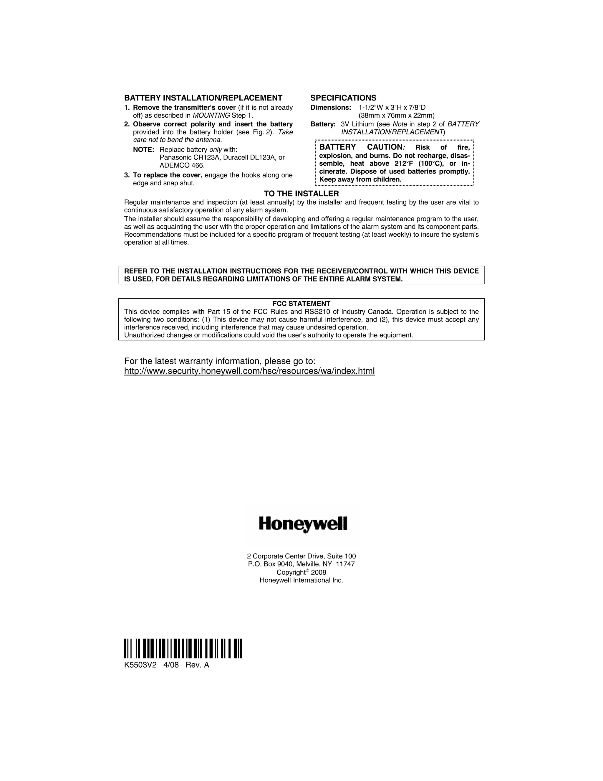 Honeywell 5815-install-guide | PDF