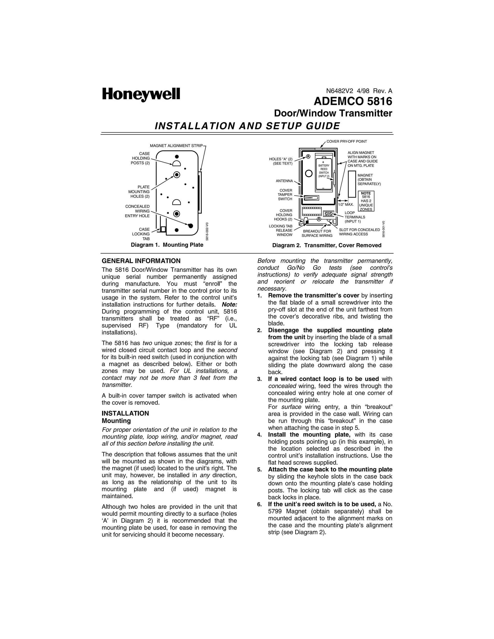 Honeywell 5816-install-guide | PDF
