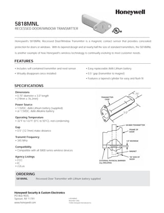 Honeywell 5818mnl-data-sheet | PDF