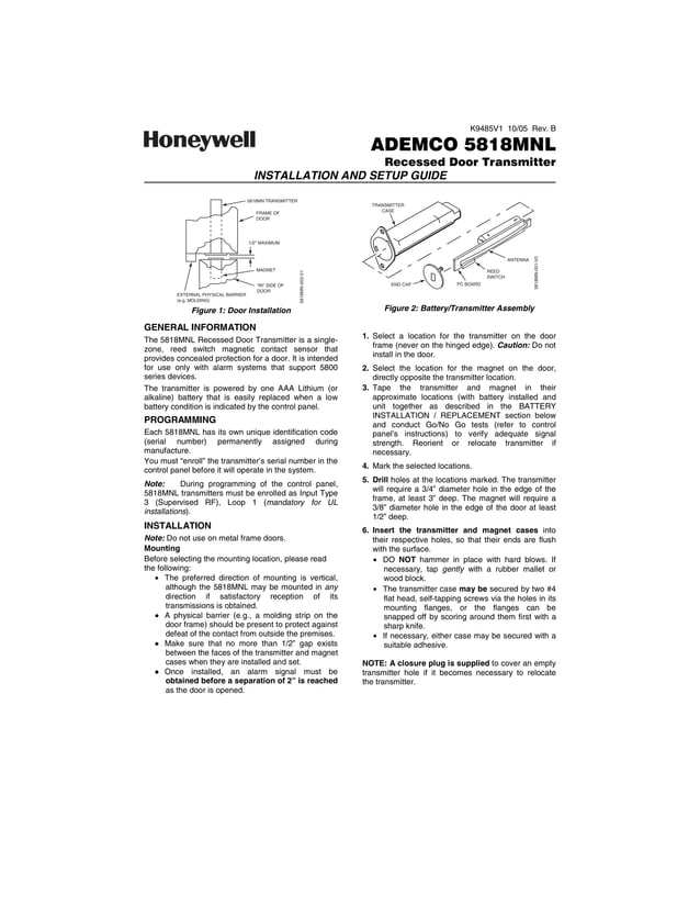 Honeywell 5818mnl-install-guide | PDF
