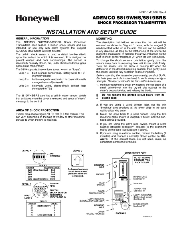 Honeywell 5819whs-5819brs-install-guide | PDF