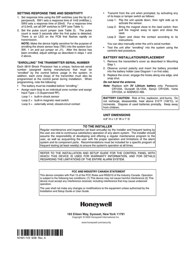 Honeywell 5819whs-5819brs-install-guide | PDF