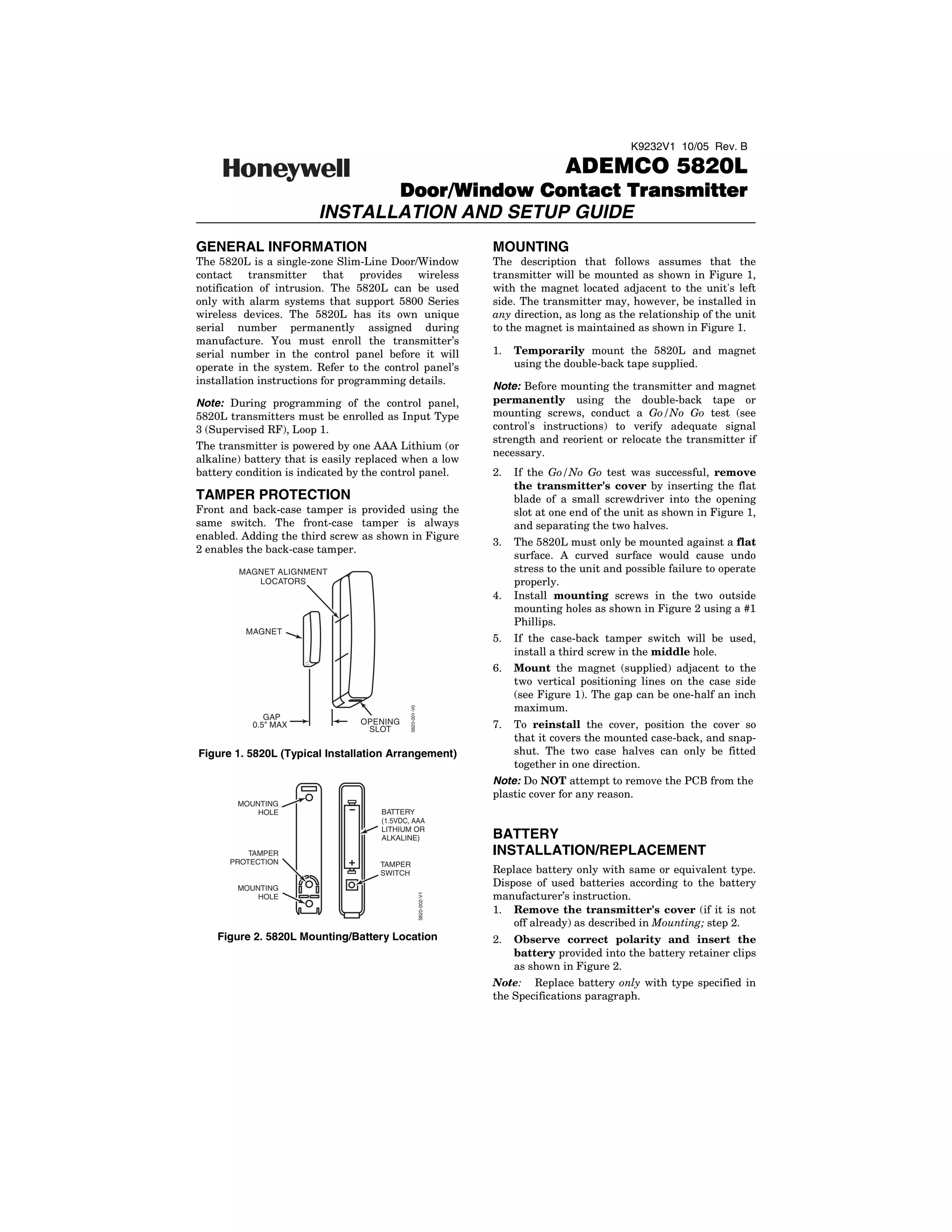 Honeywell 5820l-install-guide | PDF