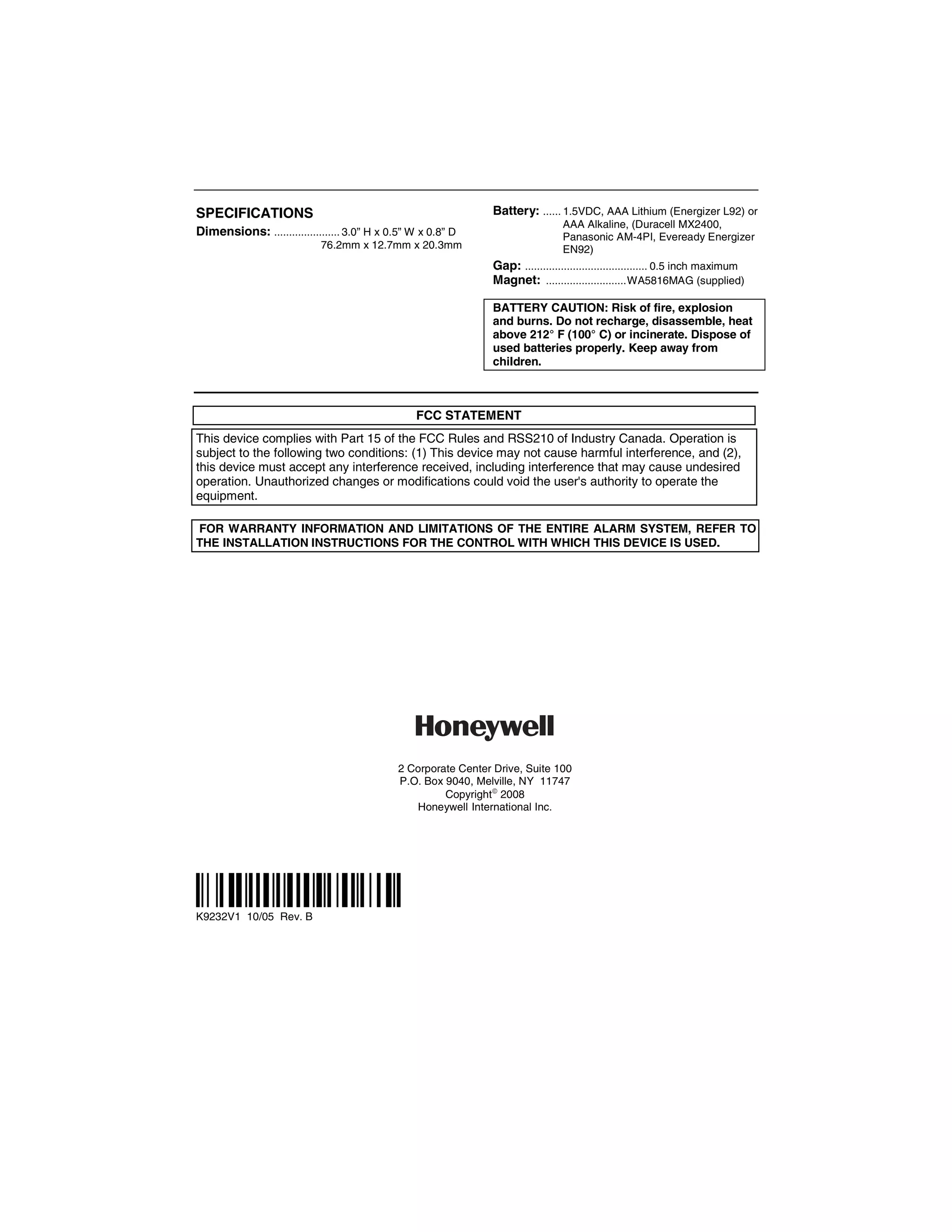 Honeywell 5820l-install-guide | PDF
