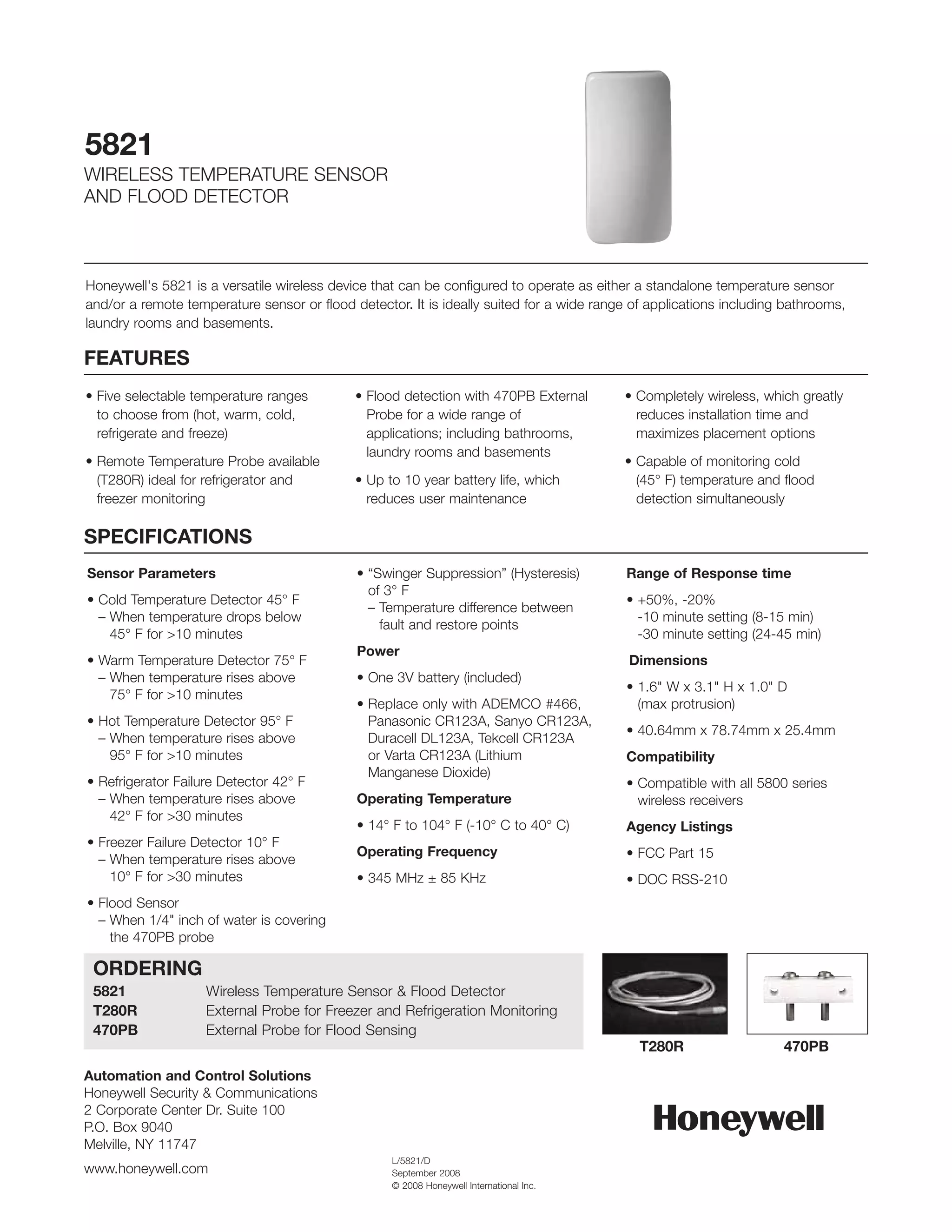 Honeywell 5821-data-sheet | PDF