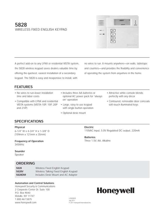 Honeywell 5828-data-sheet | PDF | Consumer Electronics | Technology ...