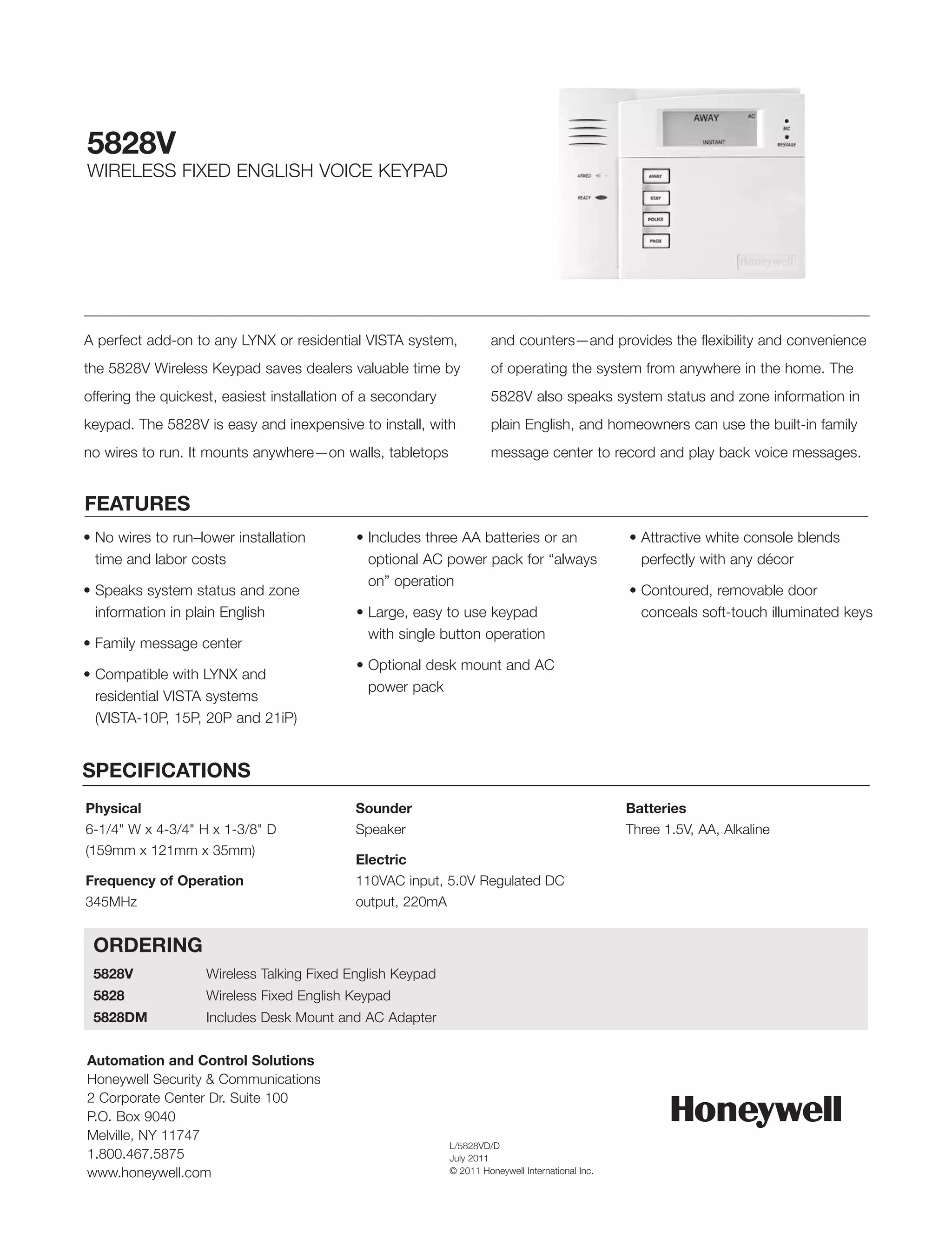 Honeywell 5828v-data-sheet | PDF