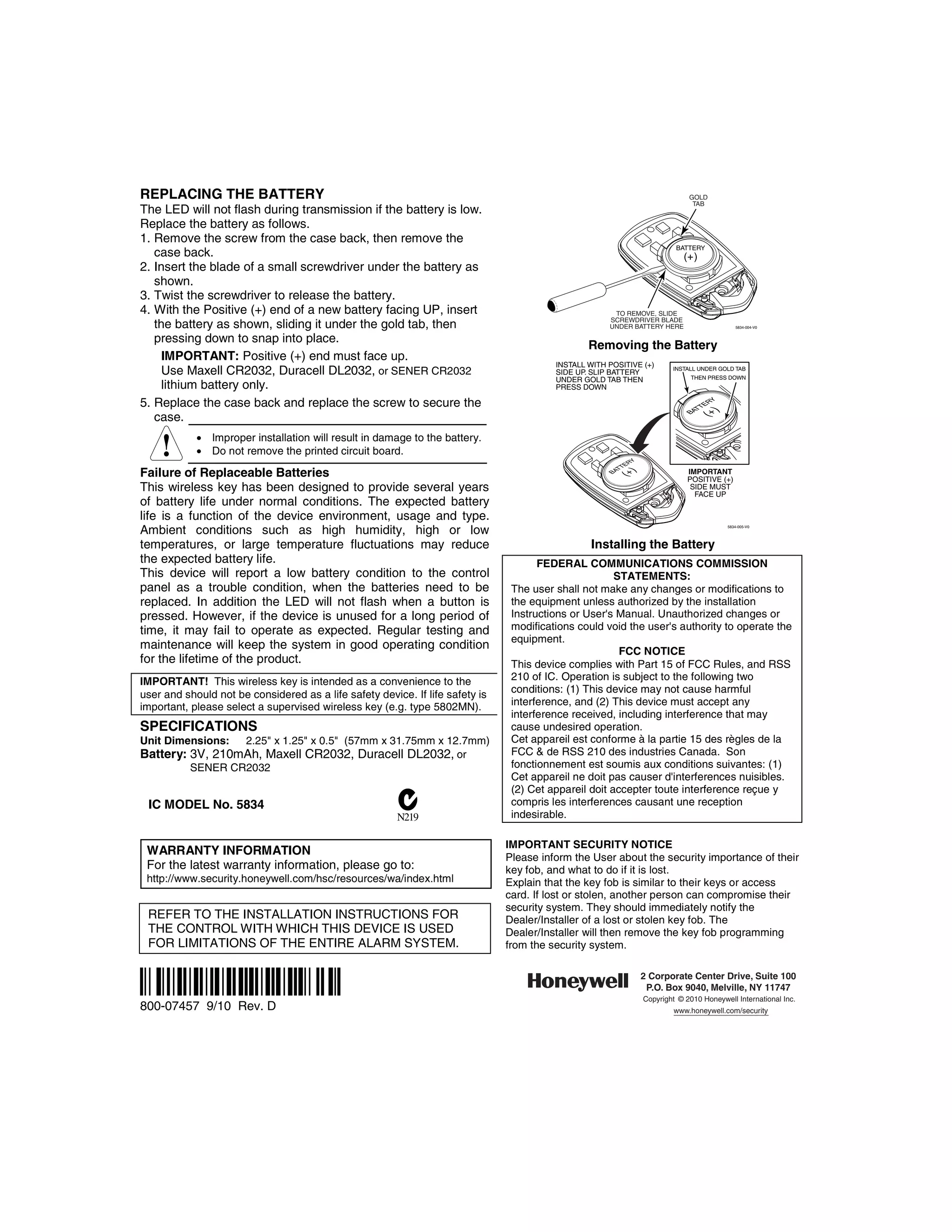 Honeywell 5834-2-install-guide | PDF