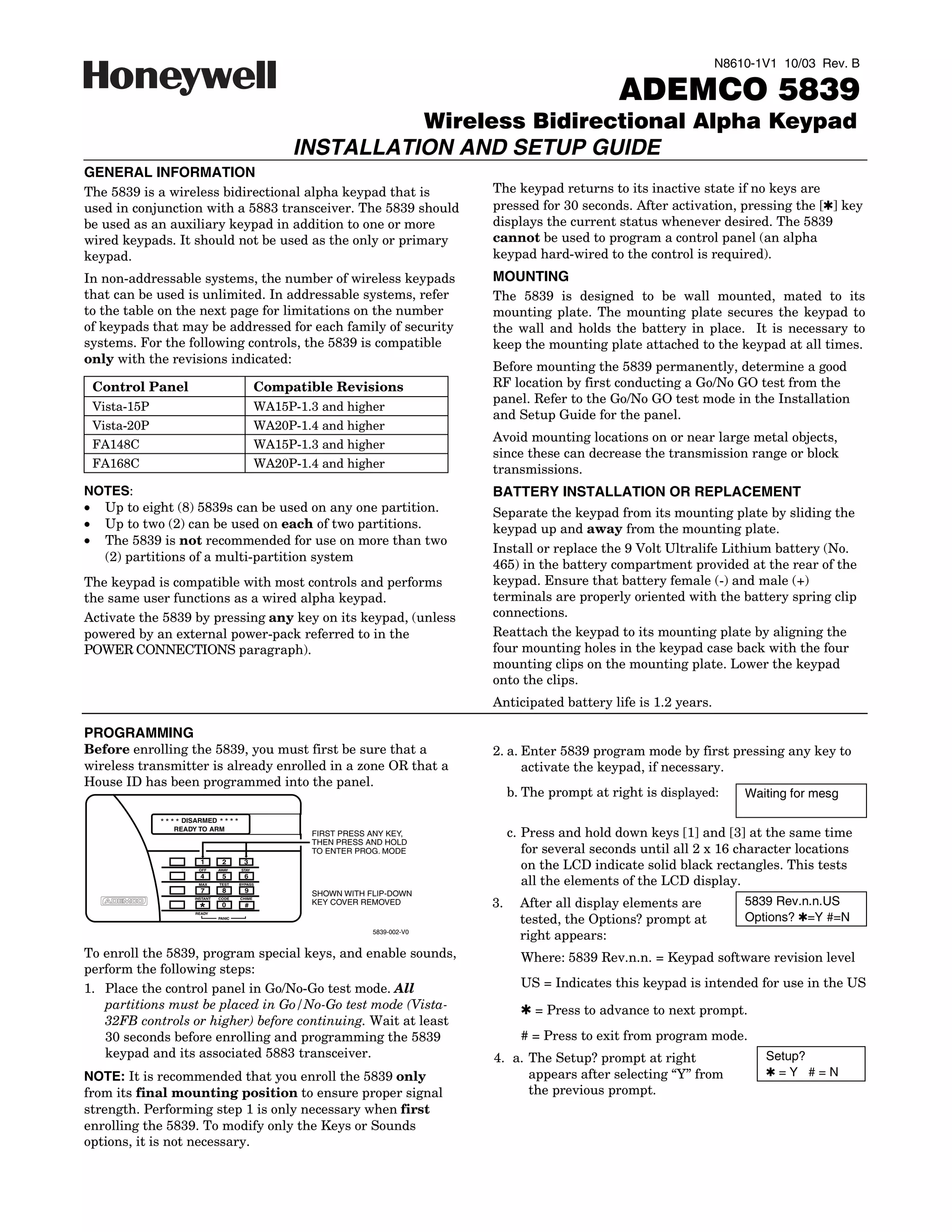 Honeywell 5839-install-guide | PDF