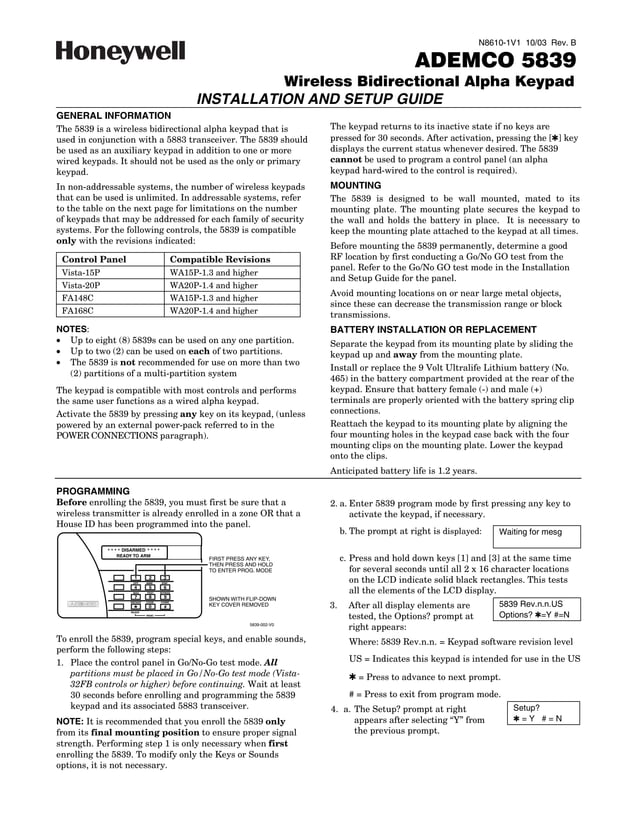Honeywell 5839-install-guide | PDF
