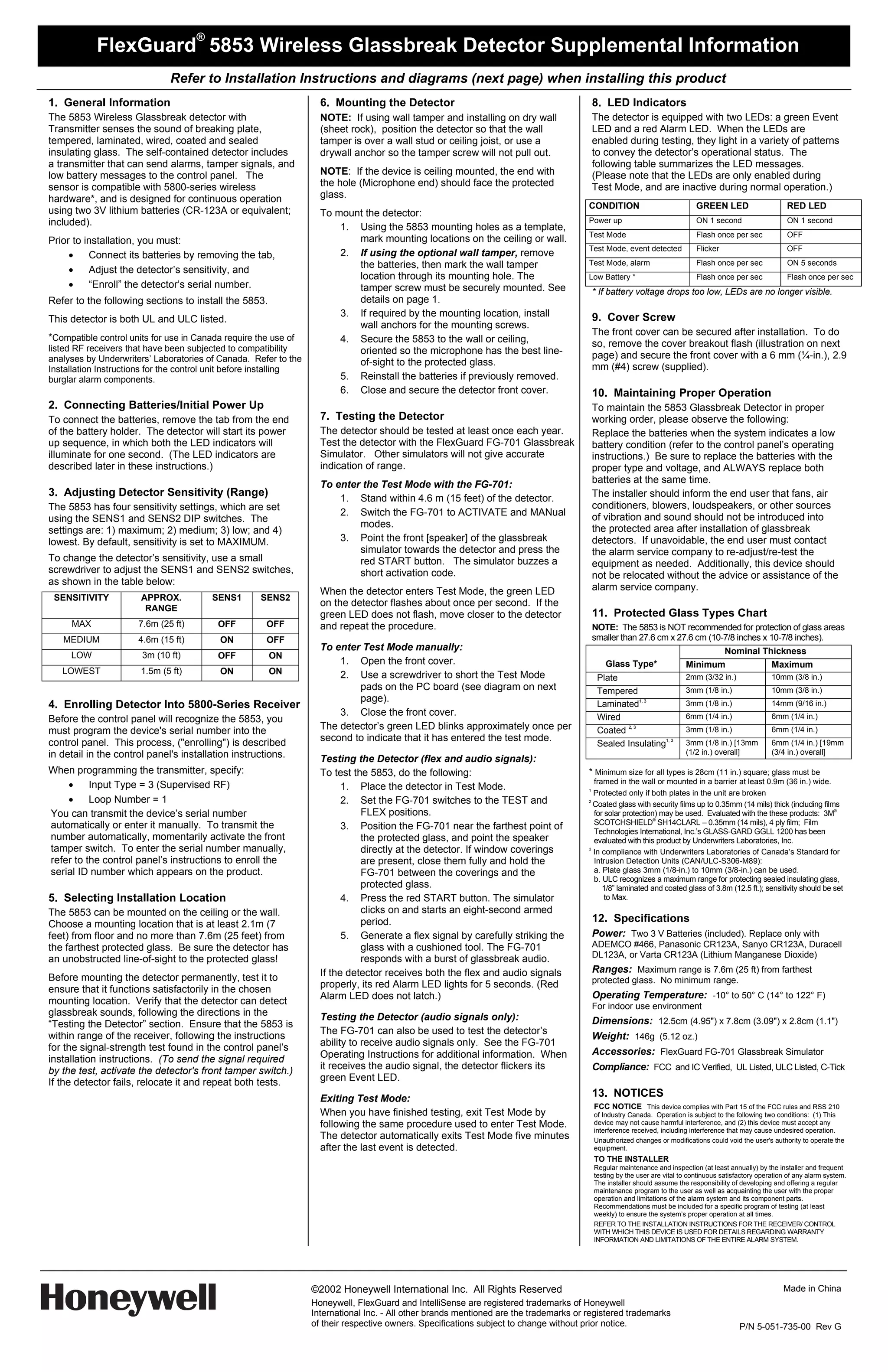 Honeywell 5853-install-guide | PDF