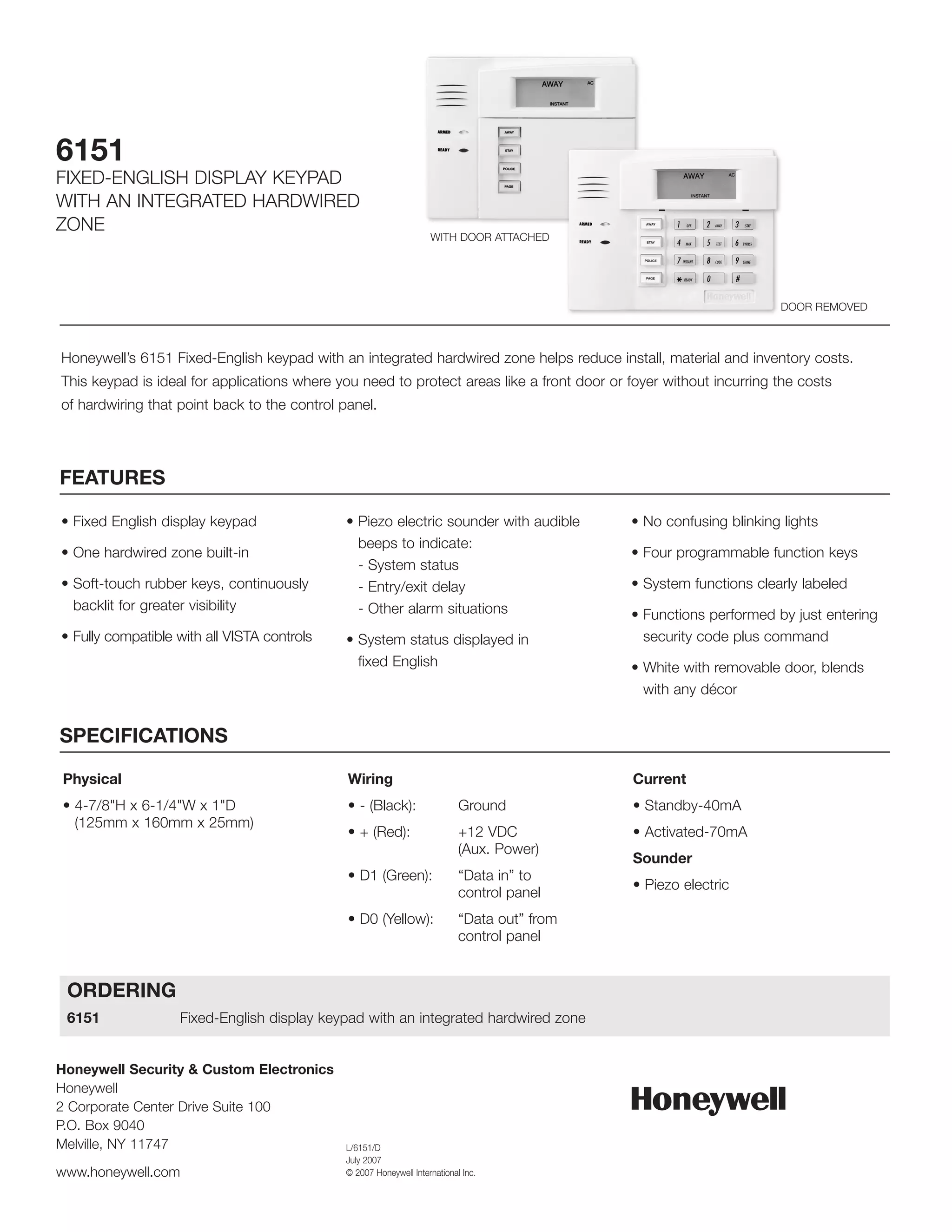 Honeywell 6151-data-sheet | PDF