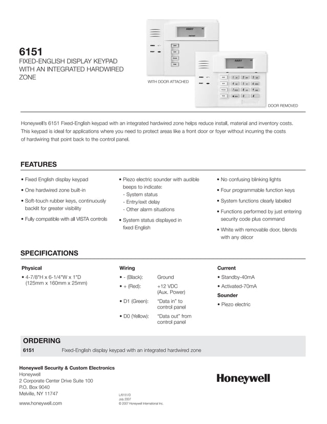 Honeywell 6151-data-sheet | PDF
