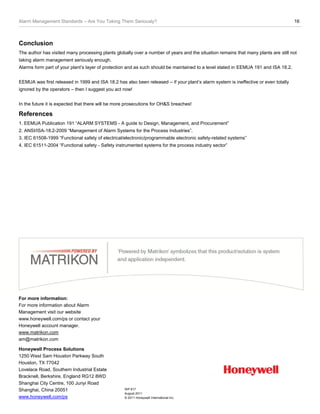 Honeywell - Alarm management standards taken seriously | PDF