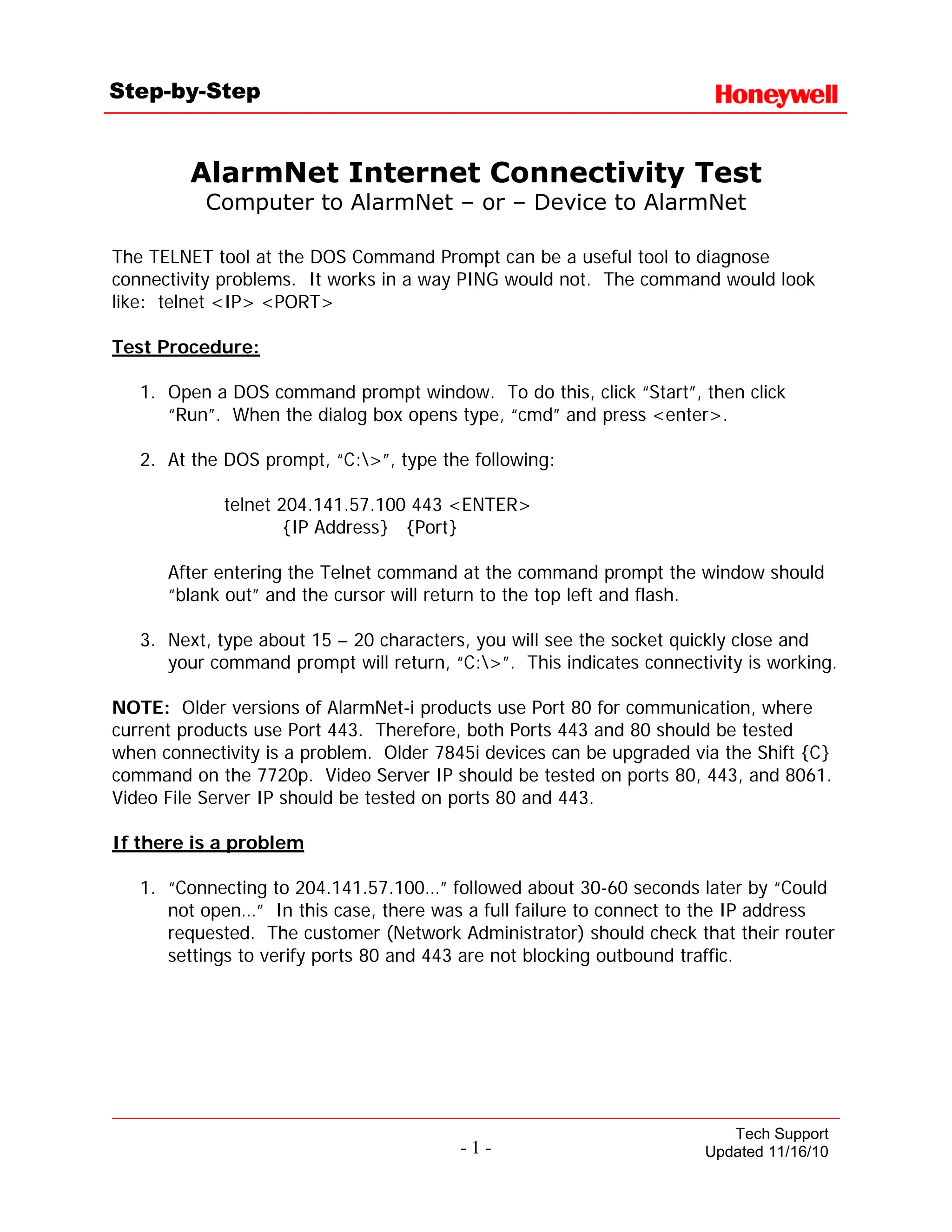 Honeywell alarmnet-internet-connectivity-test | PDF