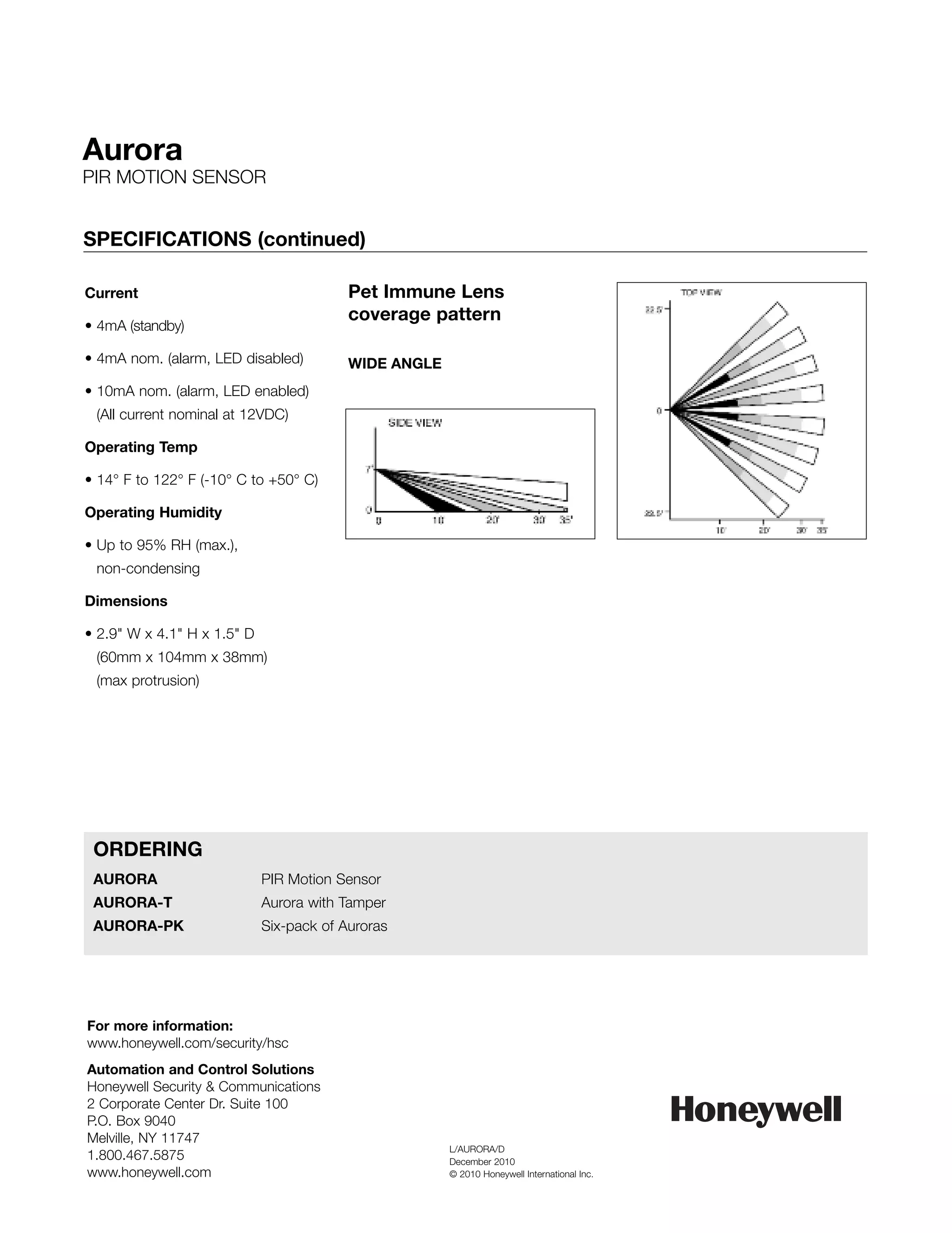 Honeywell aurora-data-sheet | PDF