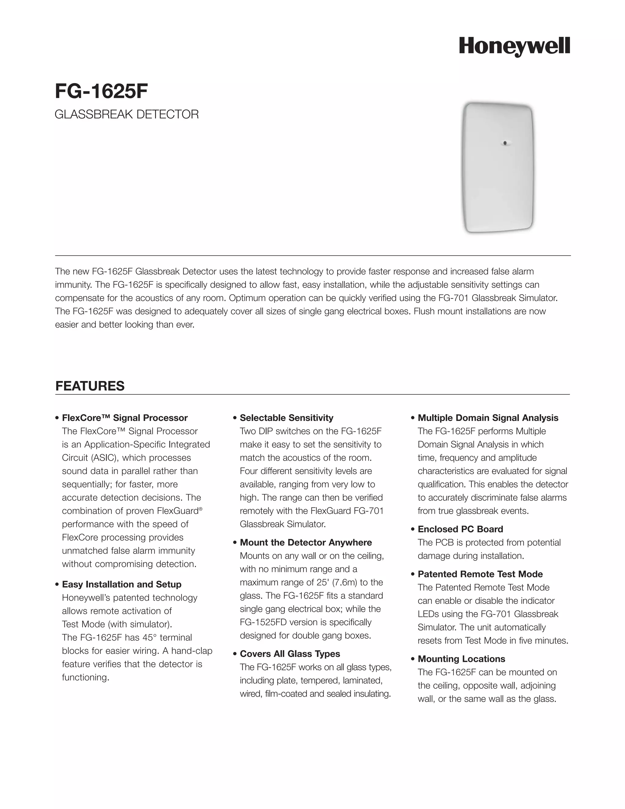 Honeywell fg1625f-data-sheet | PDF