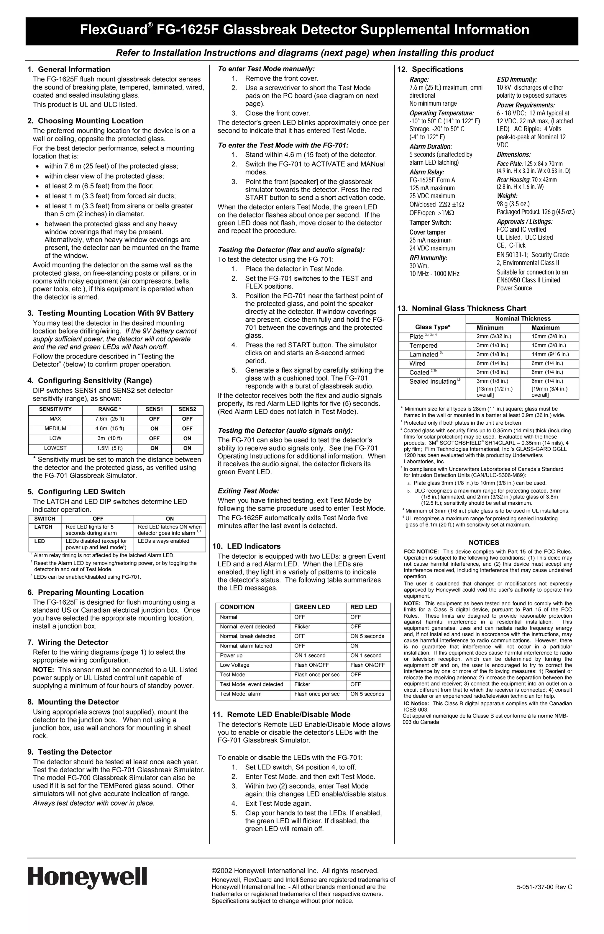 Honeywell fg1625f-install-guide | PDF