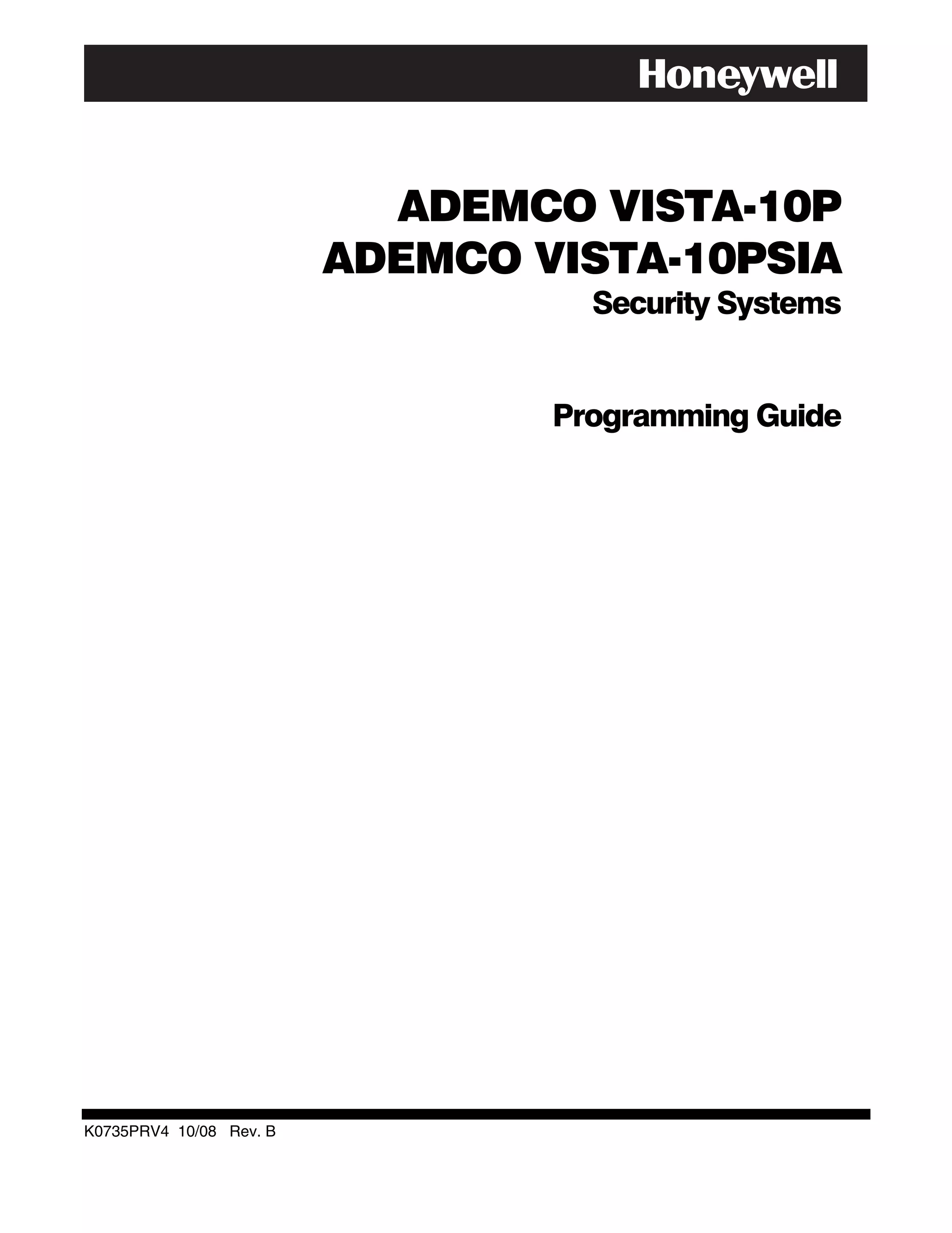 Honeywell vista-10p-programming-guide | PDF