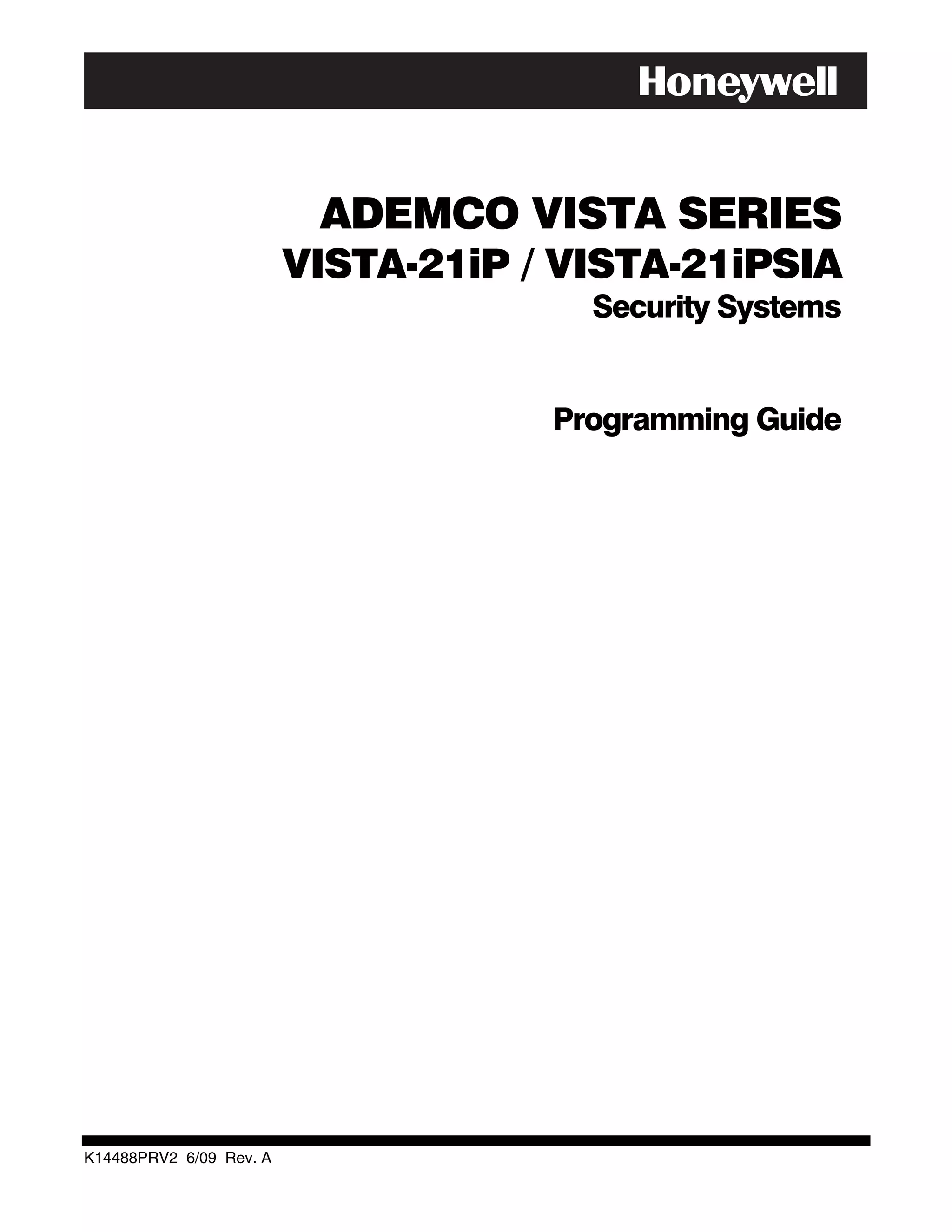 Honeywell Vista 21IP Programming Guide | PDF