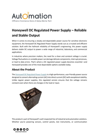 Reliable Honeywell DC Regulated Power Supply | PDF