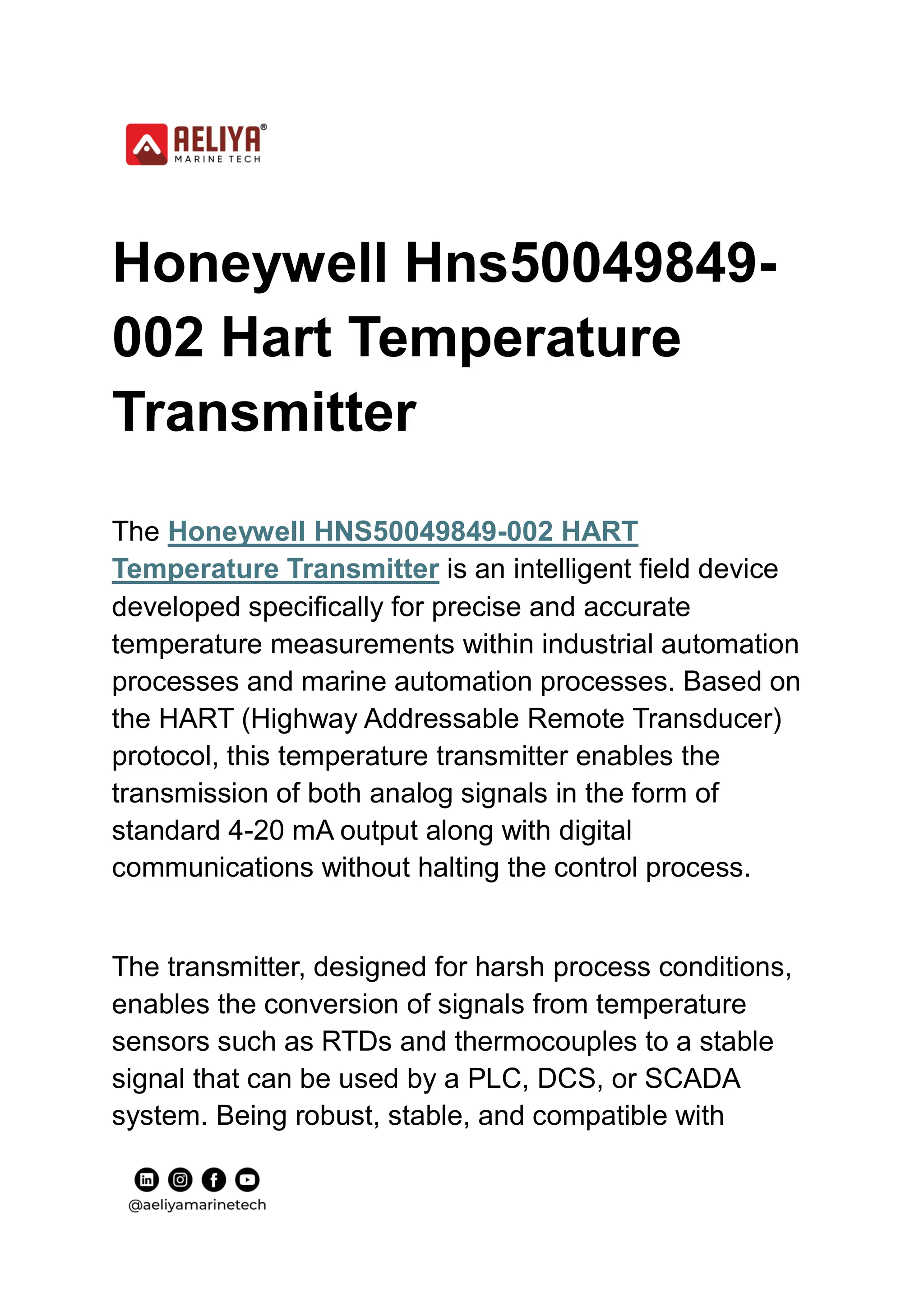 Honeywell Hns50049849-002 Hart Temperature Transmitter.pdf