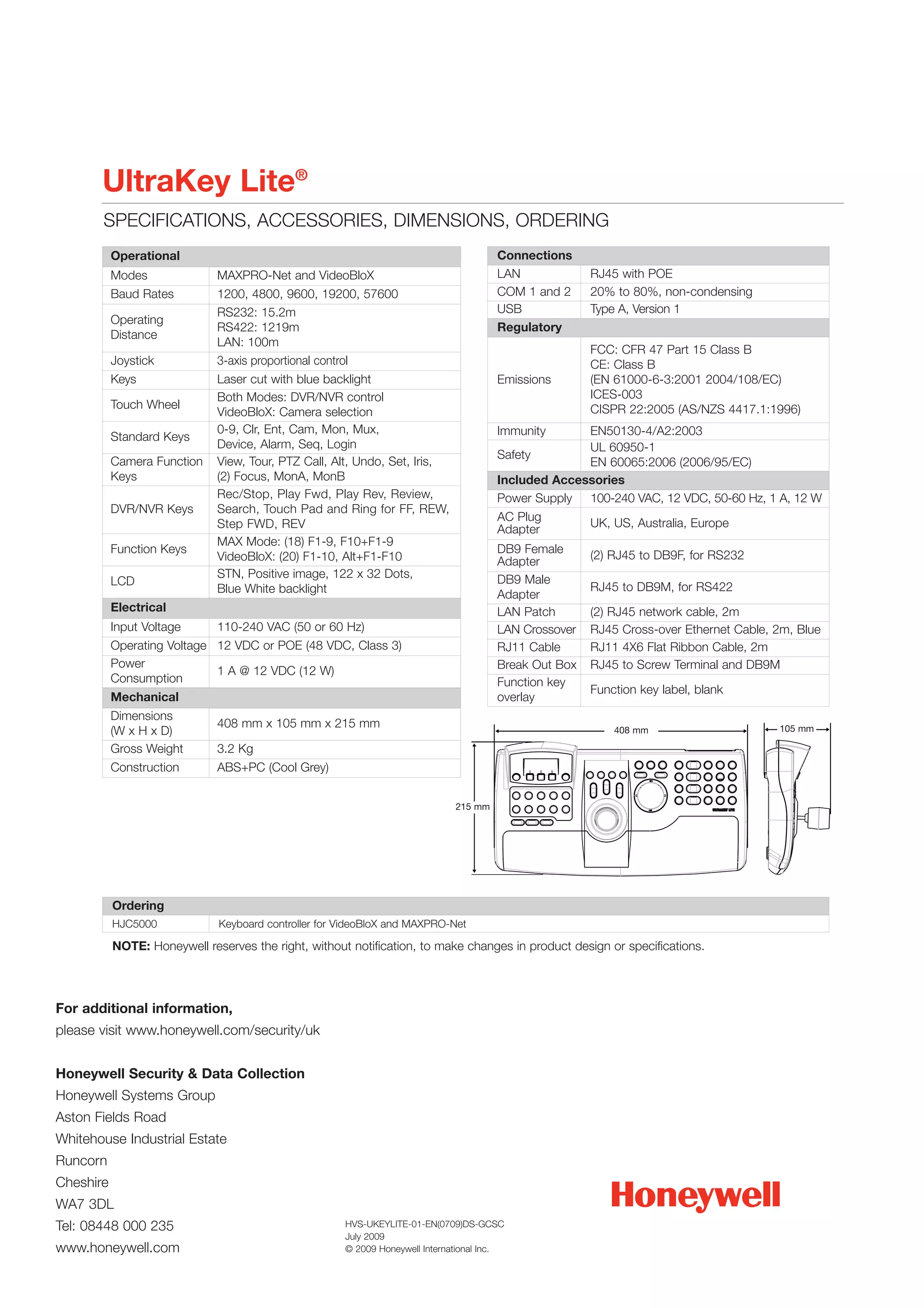 Honeywell ukeylite ds_en | PDF