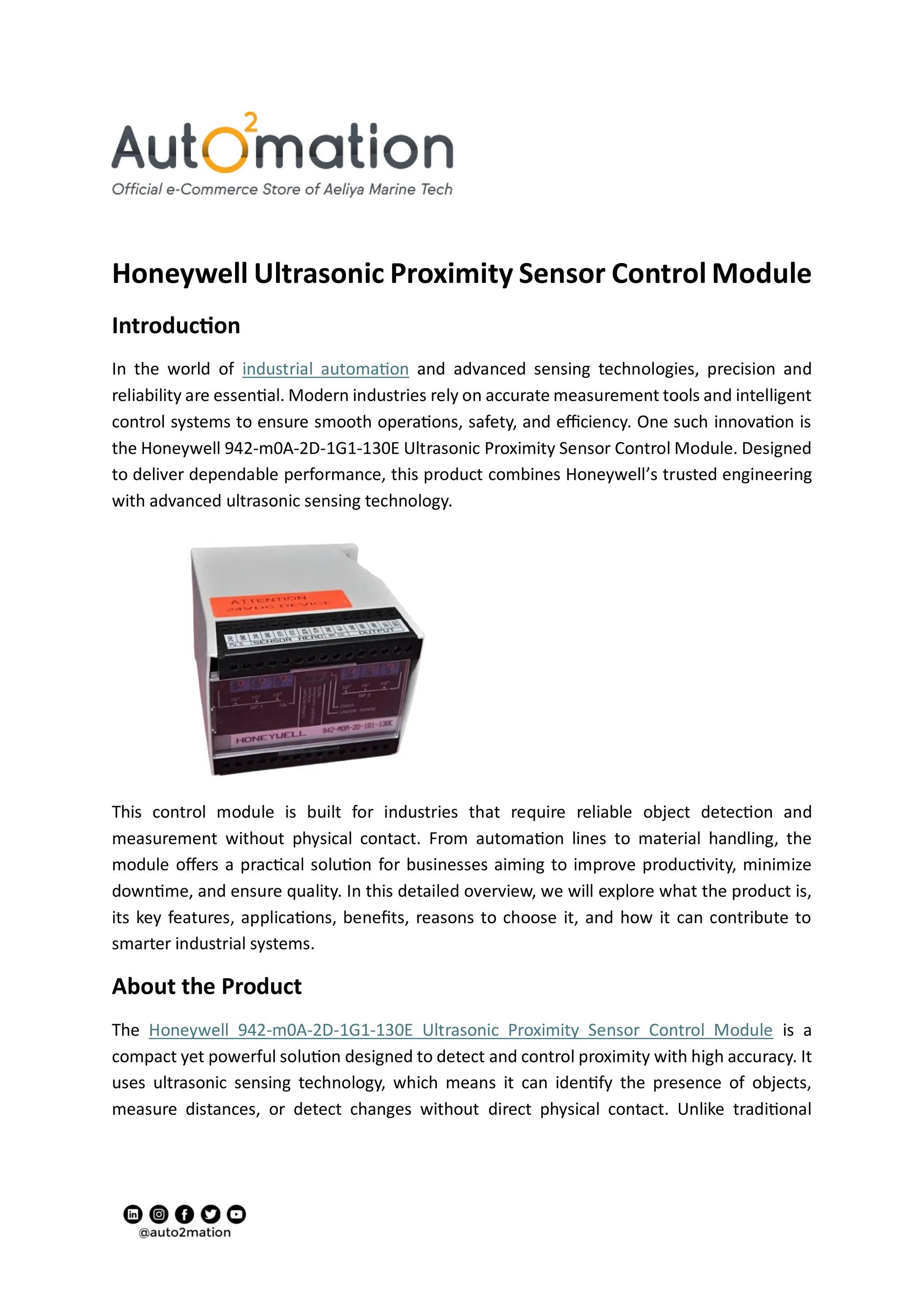 Honeywell Ultrasonic Proximity Sensor Control Module.pdf