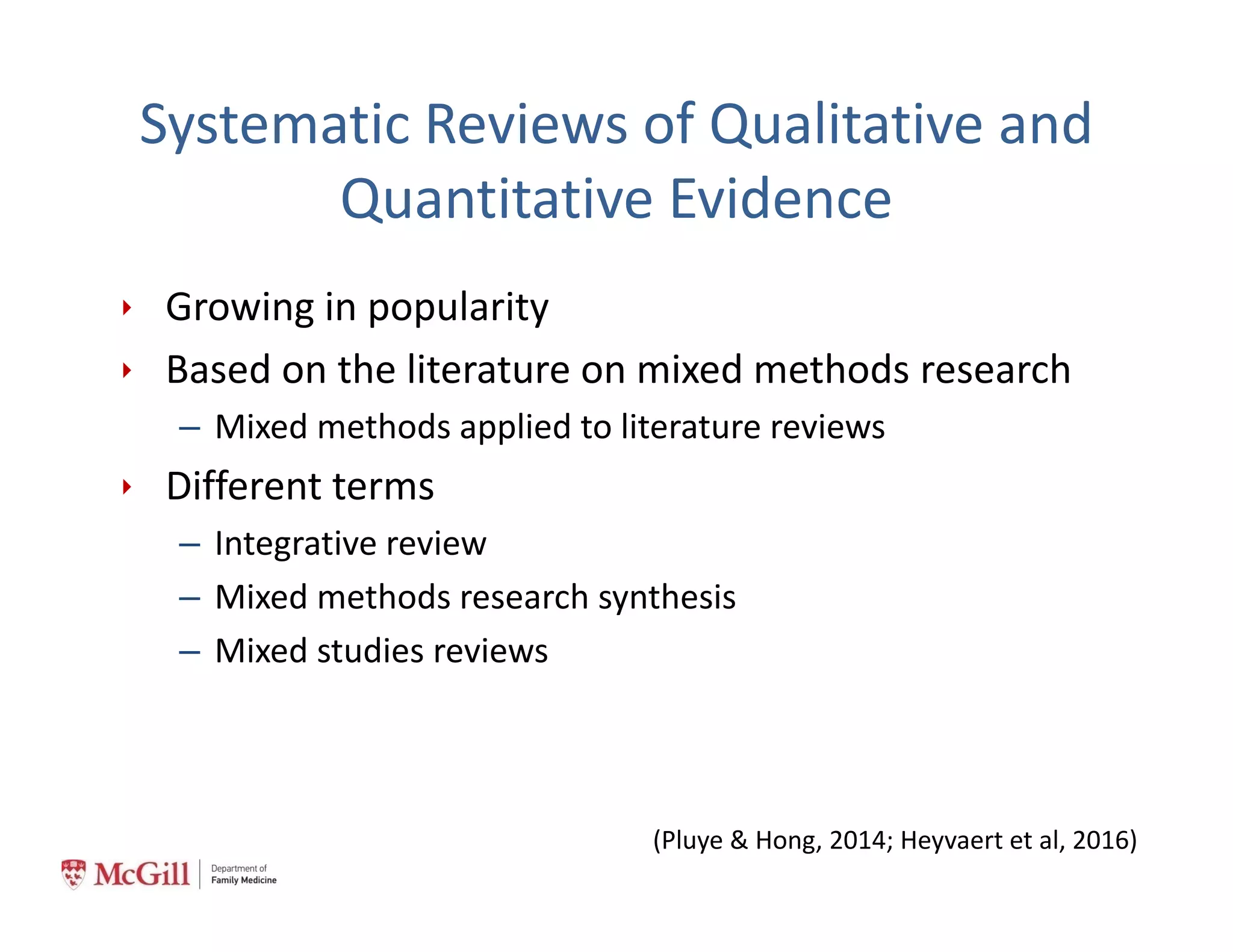 Main types of designs and strategies for synthetizing qualitative and ...