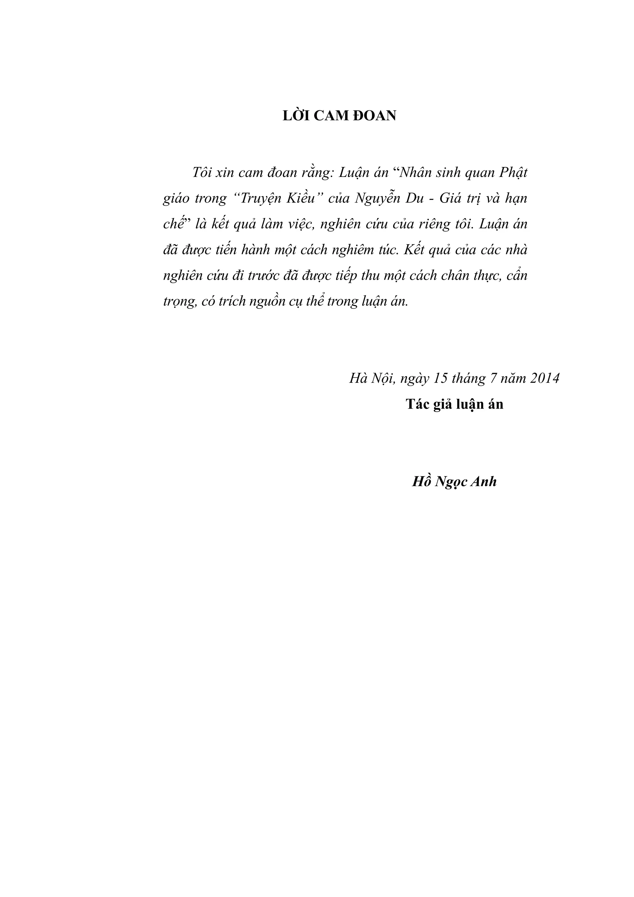 Luận án: Nhân sinh quan phật giáo trong truyện kiều của Nguyễn Du | PDF