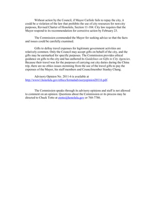 Honolulu ethics commission determines gifts to city may not be used for ...