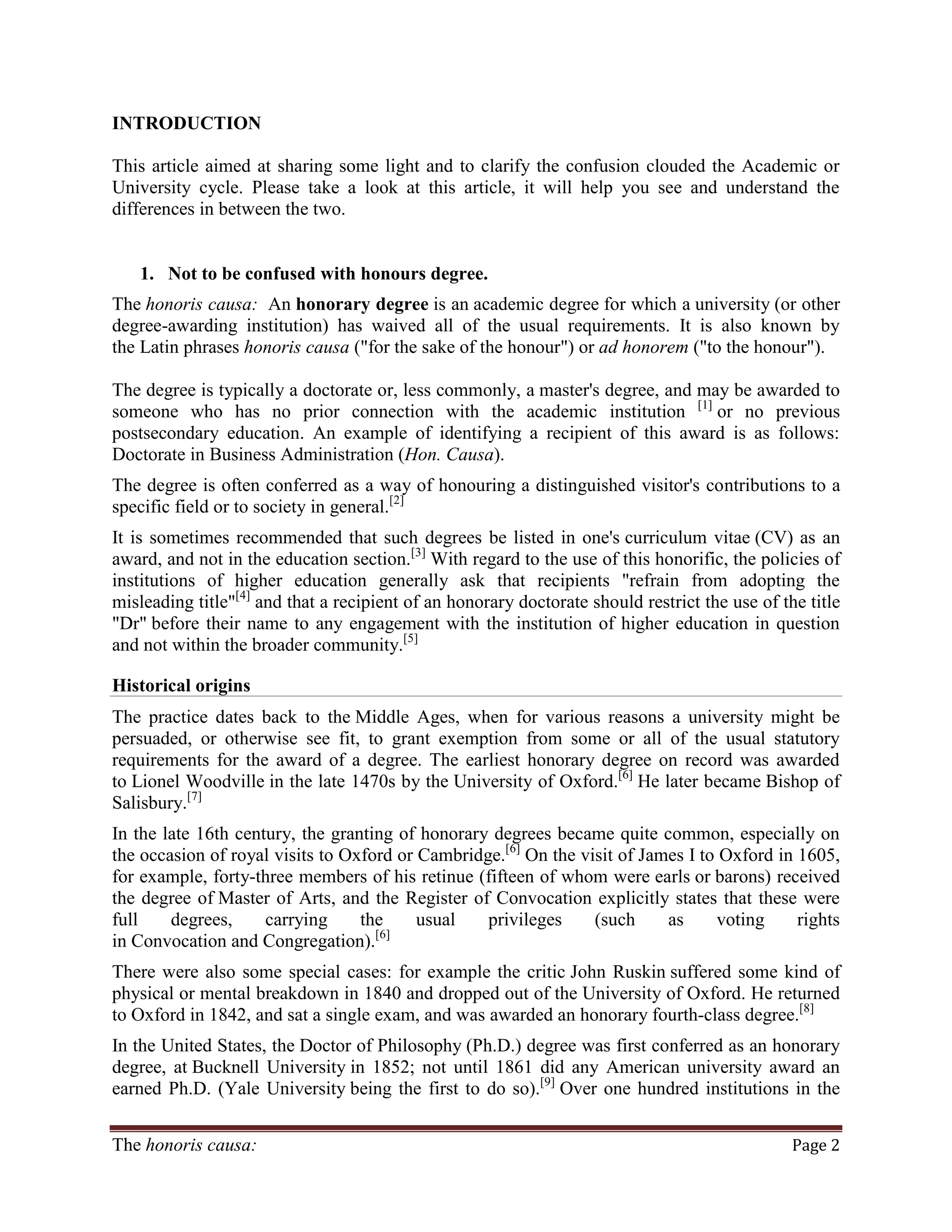 HONORARY DEGREE IS IT AN ACADEMIC DEGREE | PDF