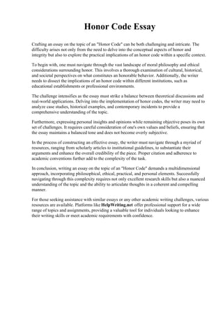 Honor Code Essay. Calumet College of St. Joseph | PDF