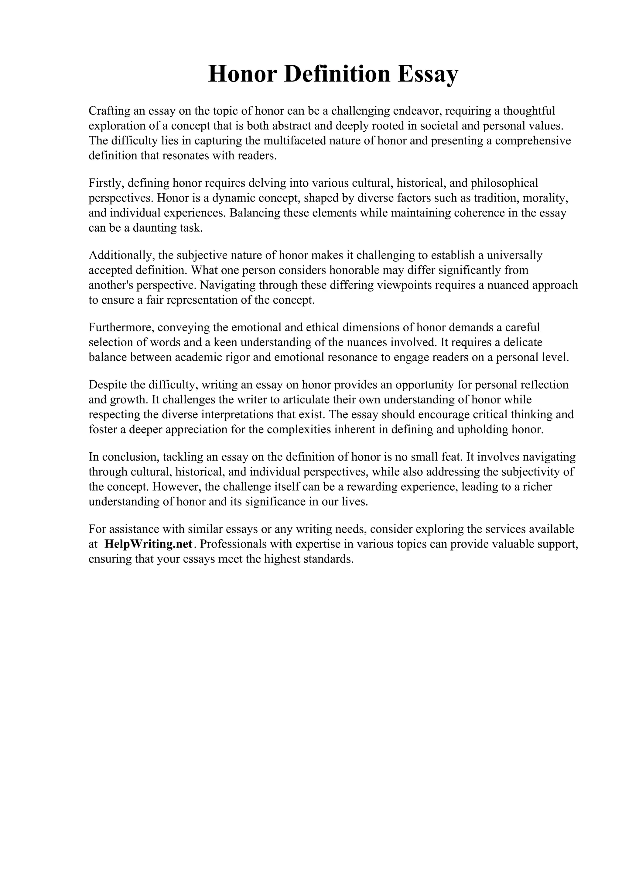 Honor Definition Essay | PDF