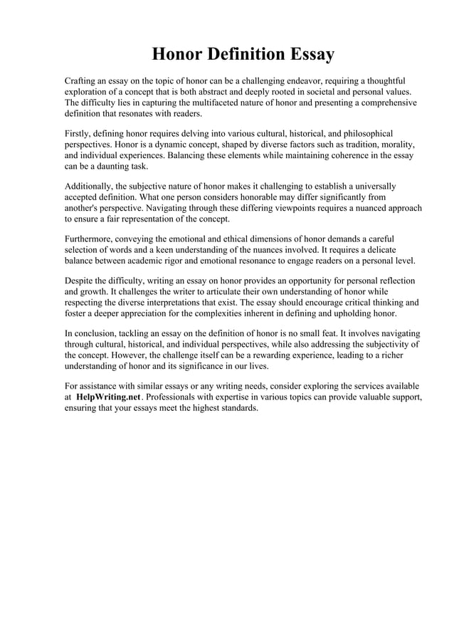 Honor Definition Essay | PDF