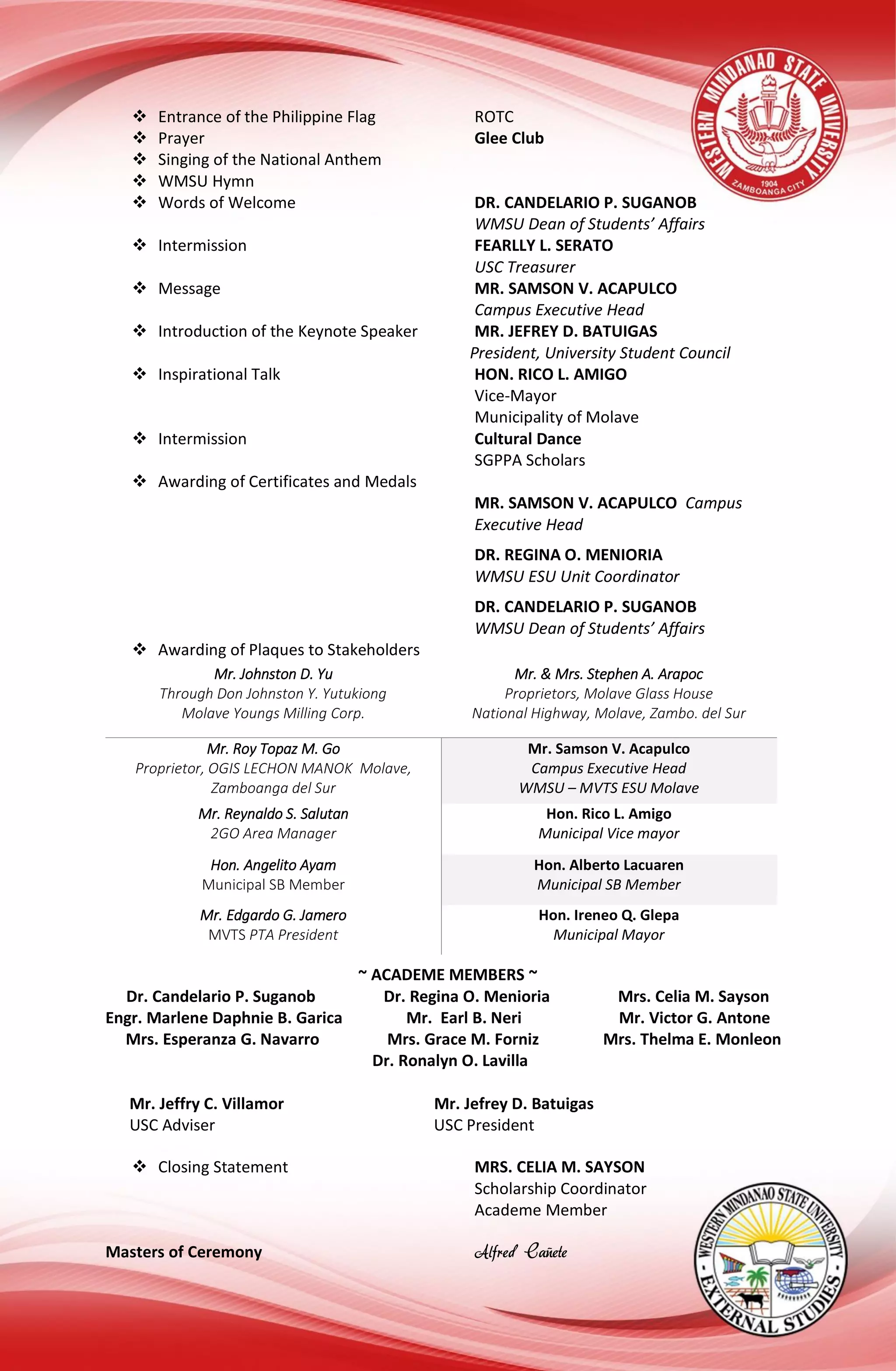 WMSU Honors Night 2016 | PDF