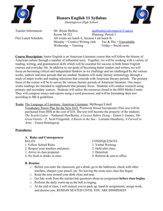 Honors American Literature Syllabus | DOC