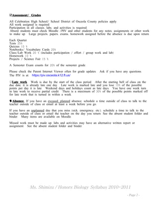 Honors bio syllabus 2010-11 | DOC