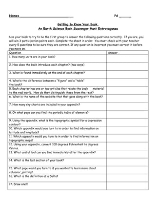 Earth Science Book Scavenger Hunt | PDF