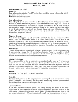 Honors english 12 syllabus | DOCX