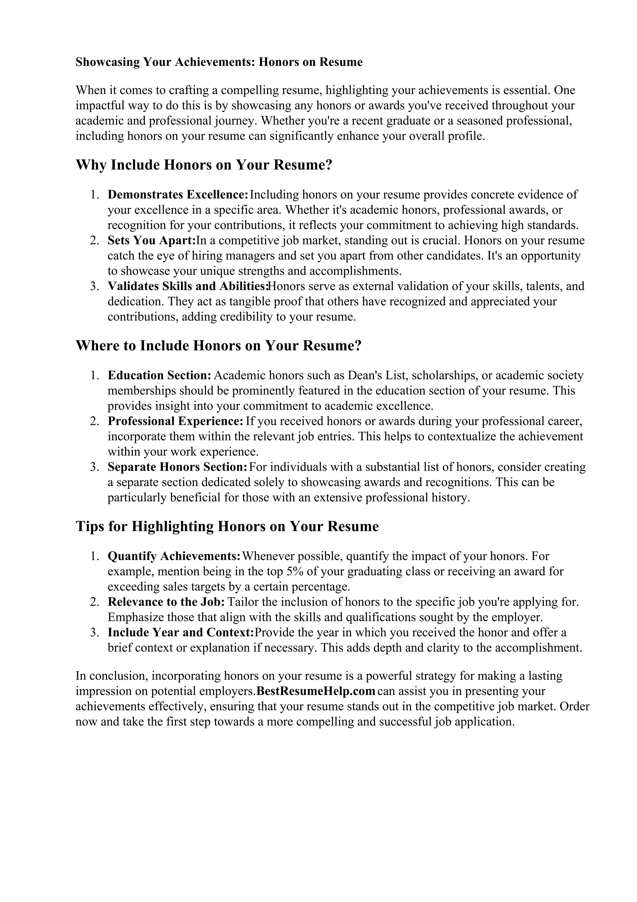 Honors On Resume | PDF