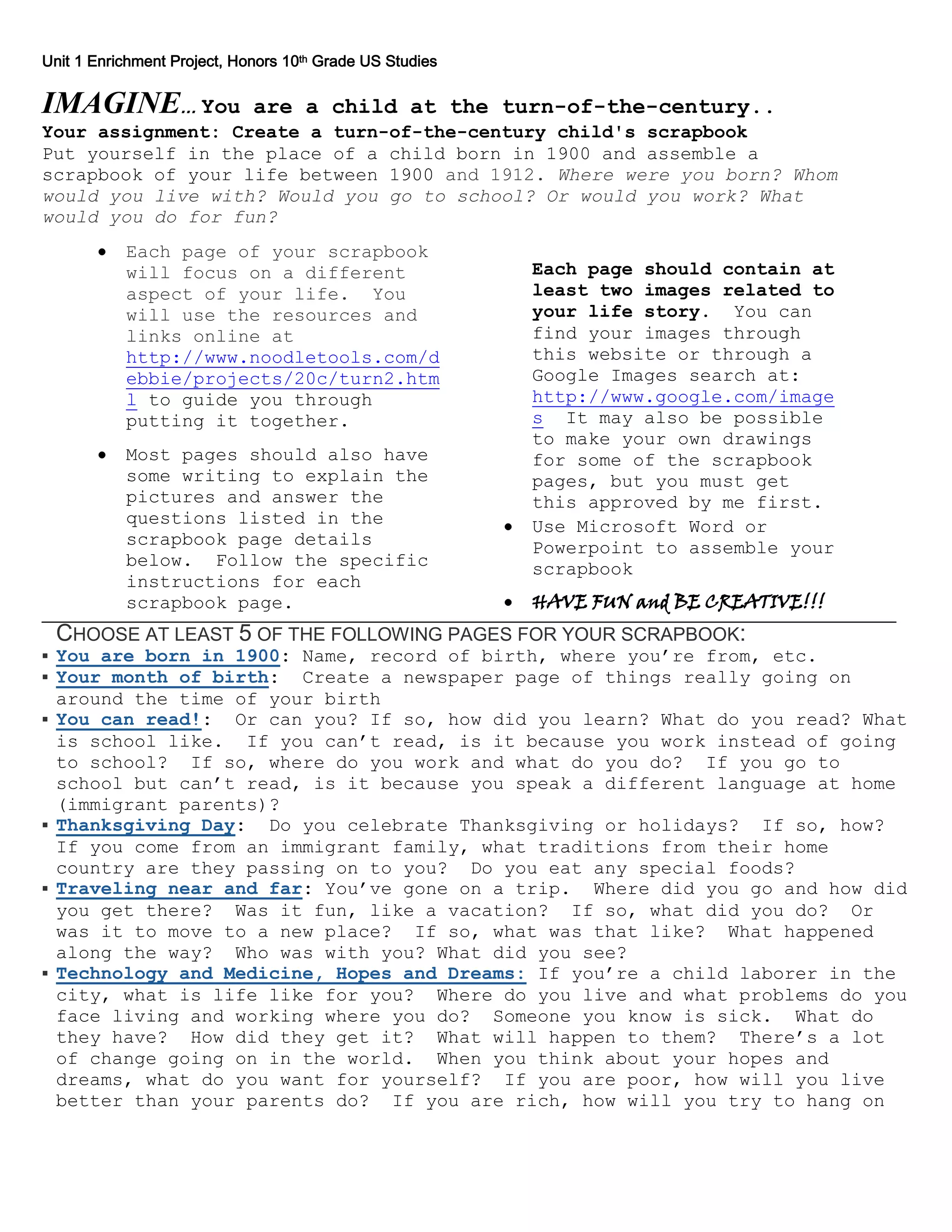 Honors unit 1 enrichment instructions | DOCX