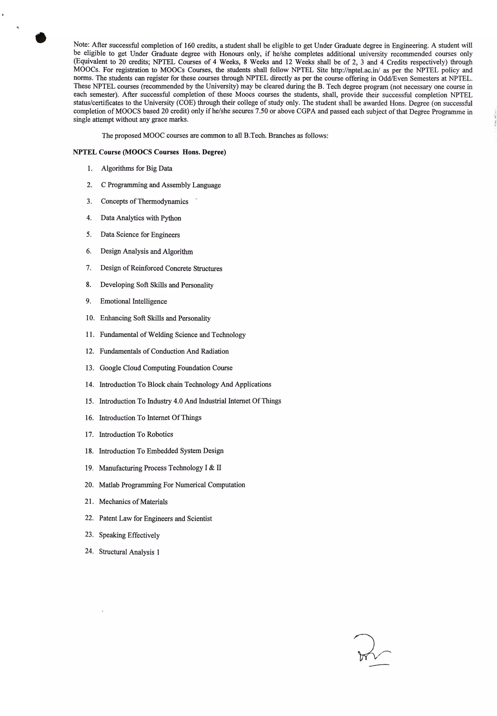 Honours Degree MOOCS (NPTEL) Courses.pdf