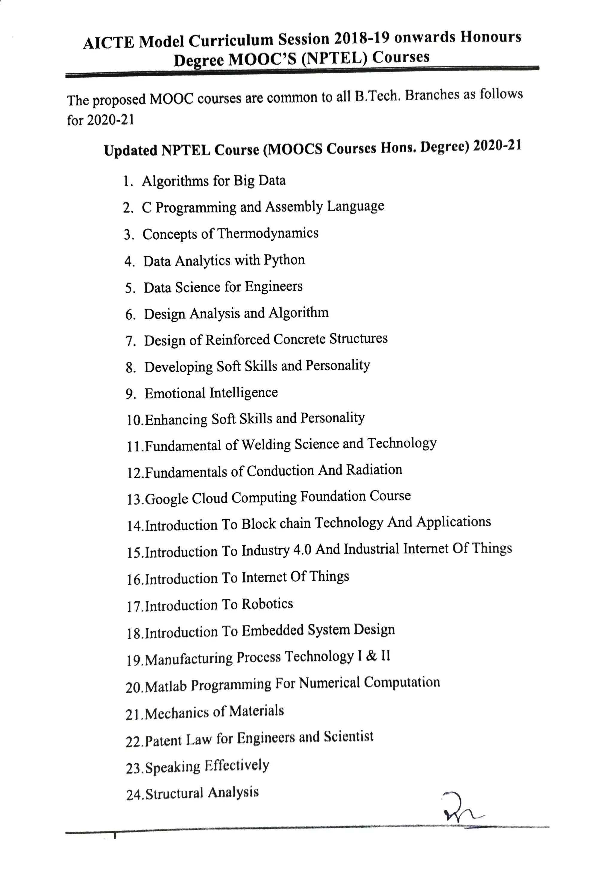 Honours Degree MOOCS (NPTEL) Courses.pdf